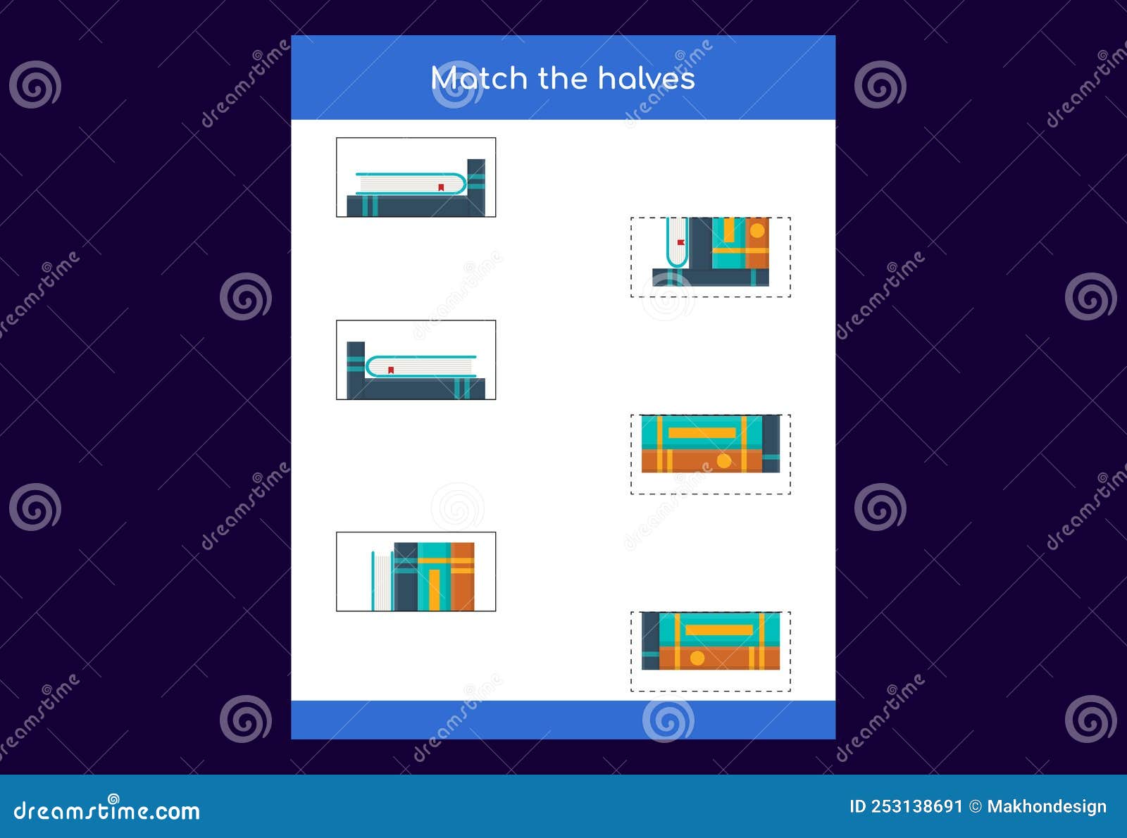 Matching Game. Match Halves of Objects. Educational Game for Children, Printable Worksheet Stock ...