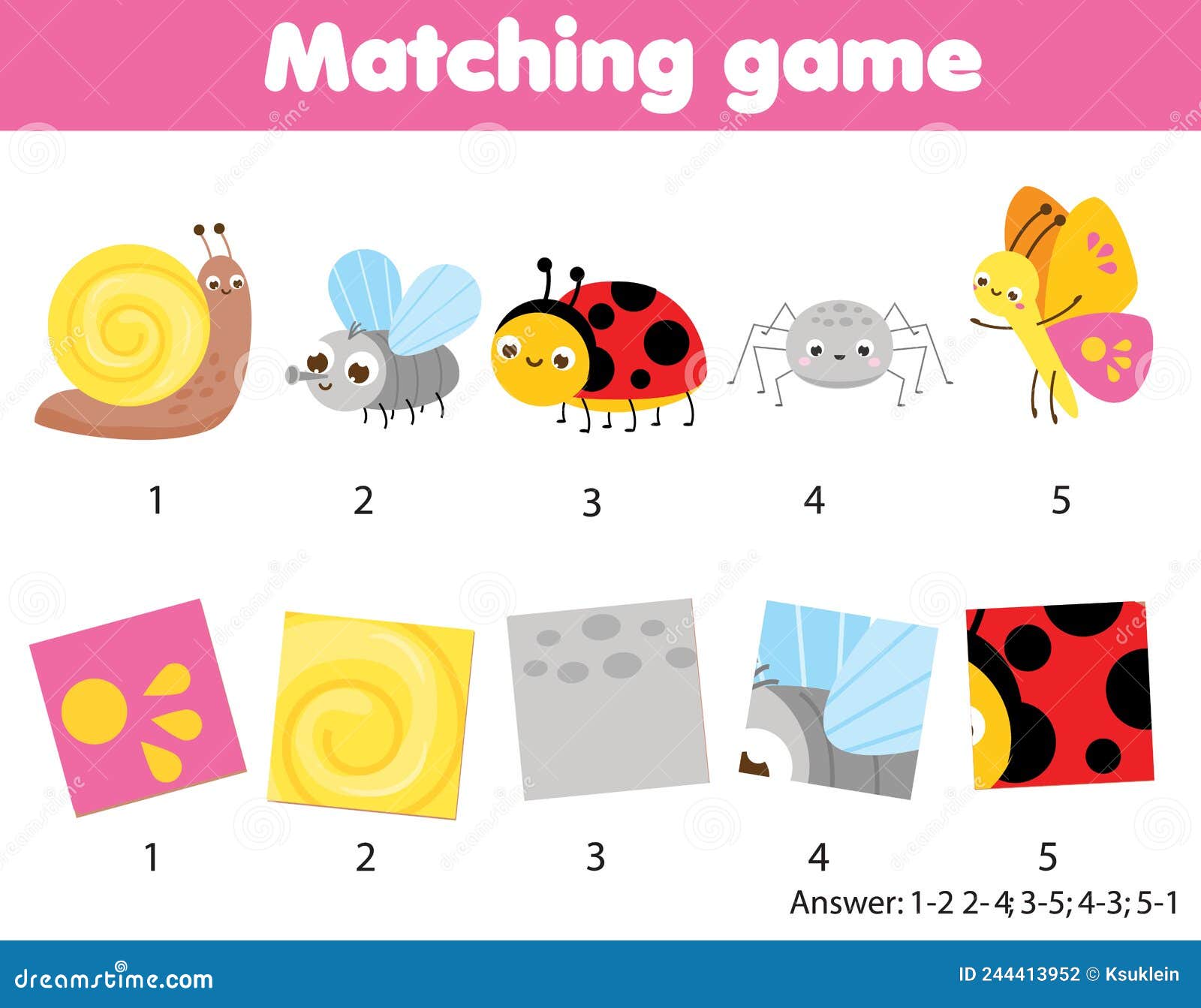 Matching Game. Match Pattern and Funny Insects Educational Children ...