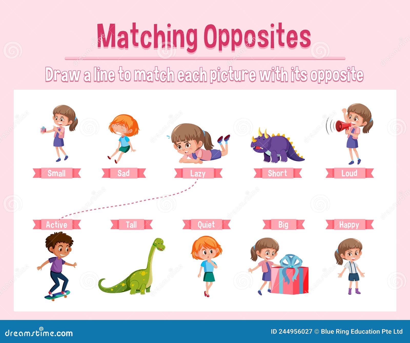 Matching Opposite Words Worksheet Stock Vector - Illustration of lazy ...