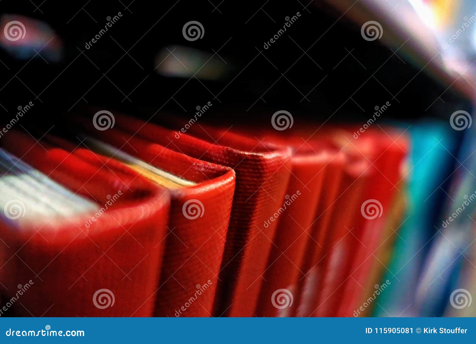 Red Reference Books in the Stacks of a Library. Stock Image - Image of ...