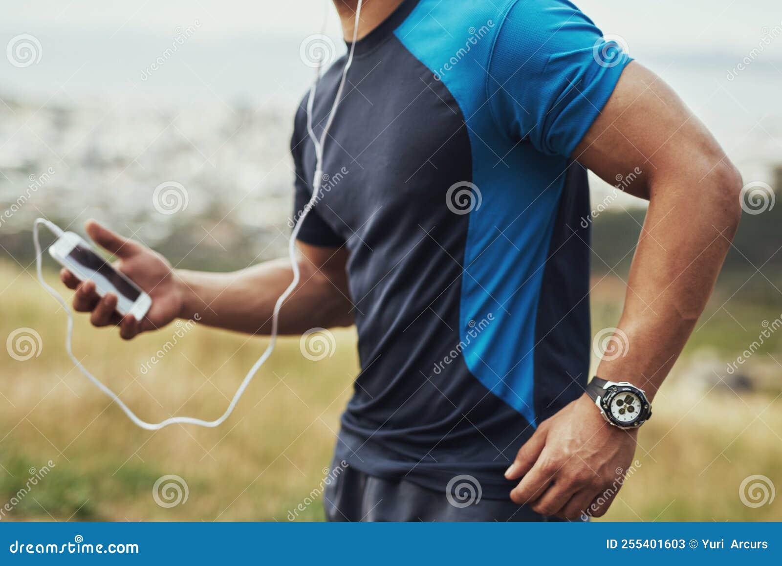 Matching the Track To the Terrain. a Young Man Running Outdoors. Stock ...