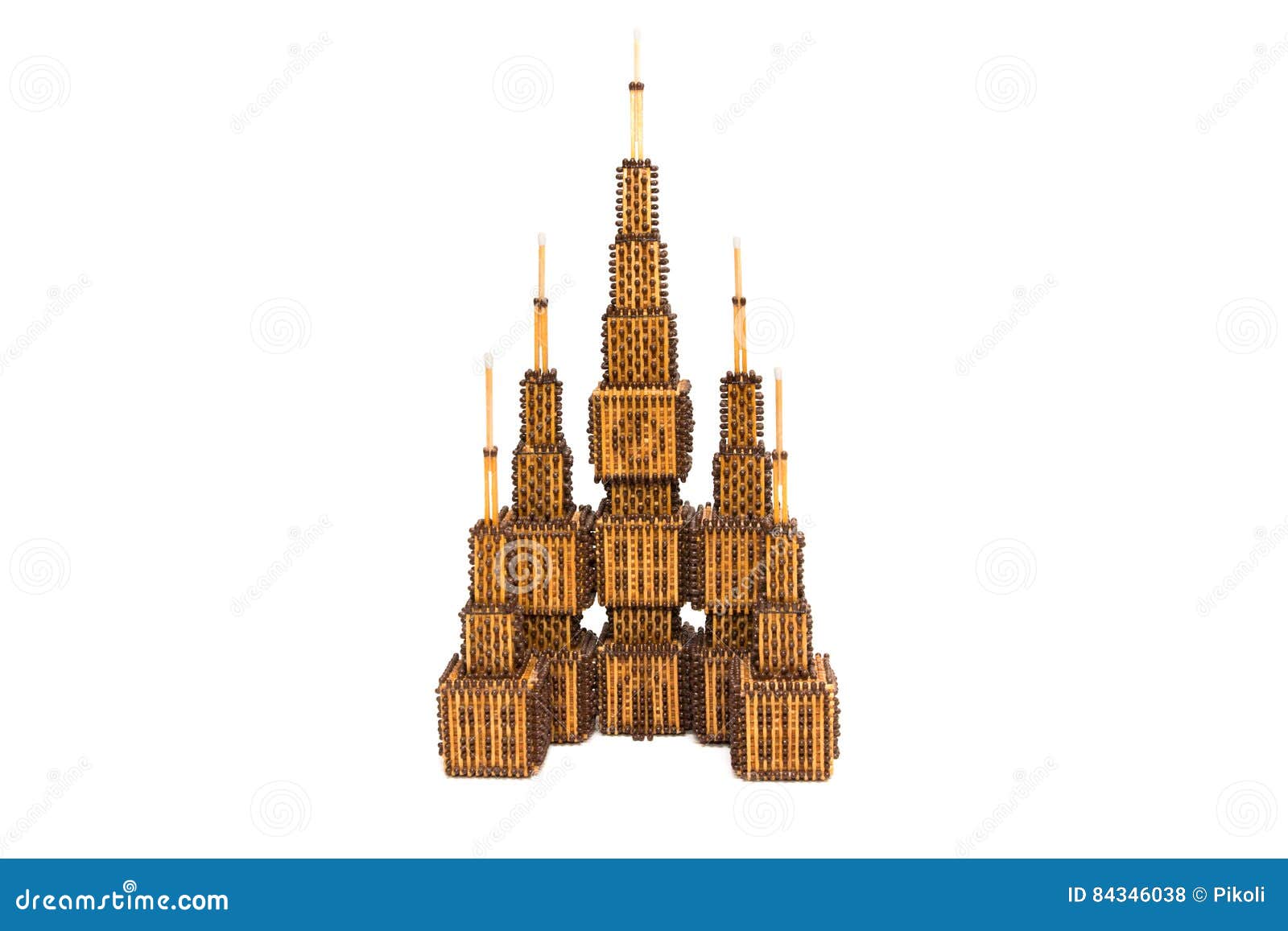 Matchstick Castle with Clock Handmade Stock Photo - Image of shape ...