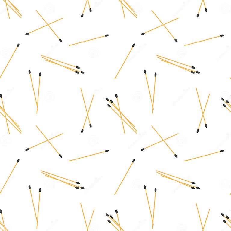 Matchstick Seamless Pattern on White Background. Wood Sticks Stock ...
