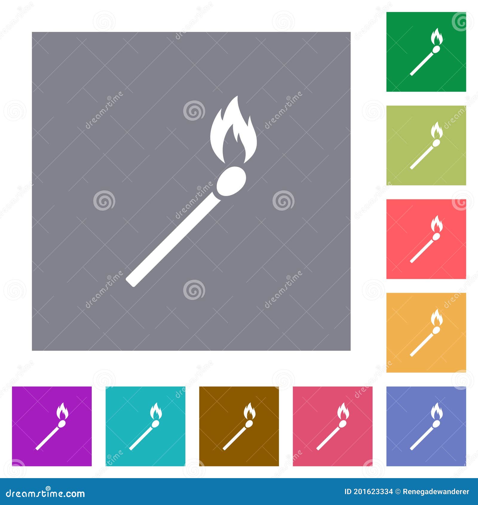 Matchstick Square Flat Icons Stock Vector - Illustration of flame ...