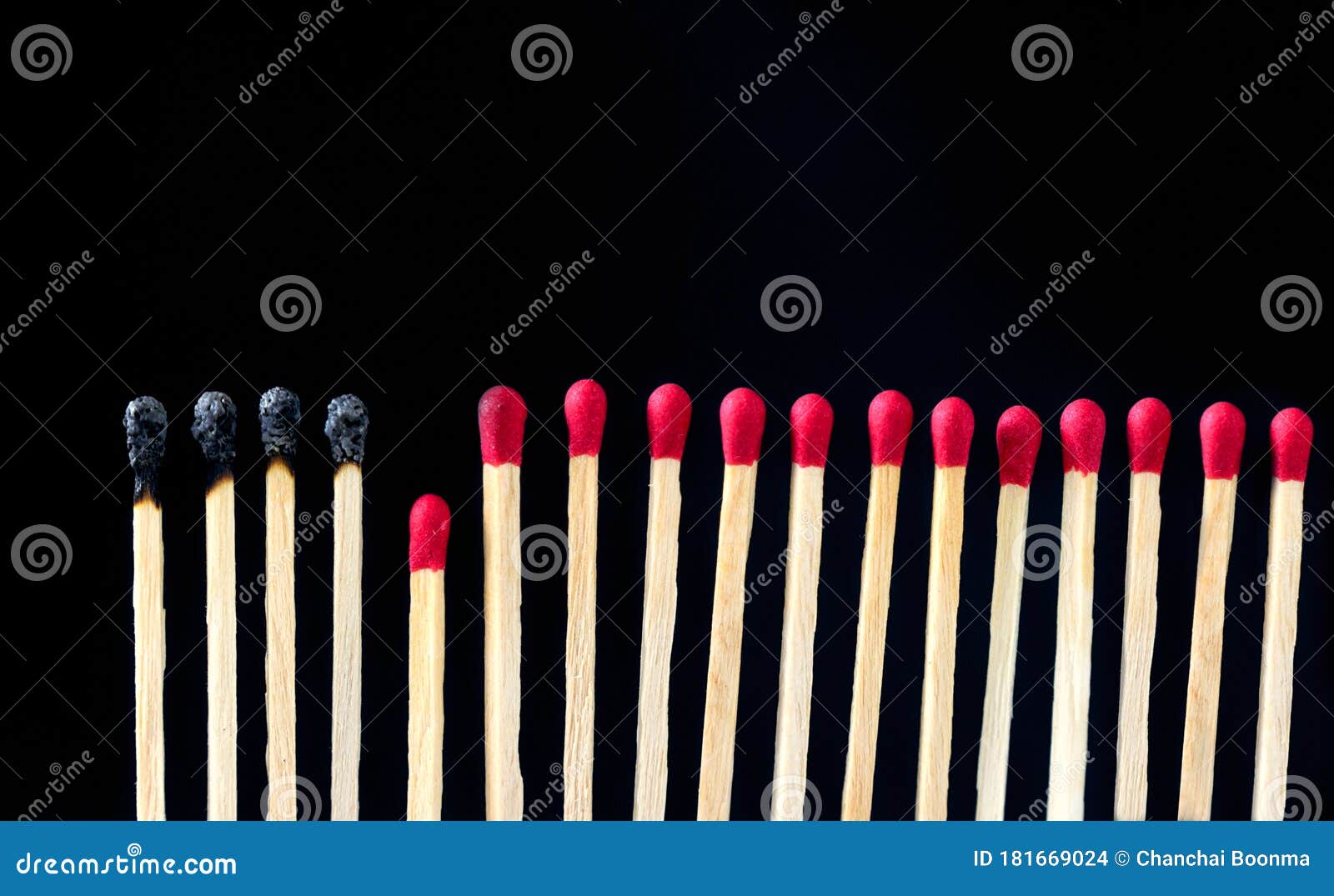 Matchsticks Burnt in Row As Sequence while One Match Stay Down from ...