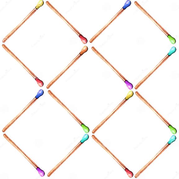 Matchsticks Pattern, Pattern with Watercolor Matches, Seamless Pattern ...