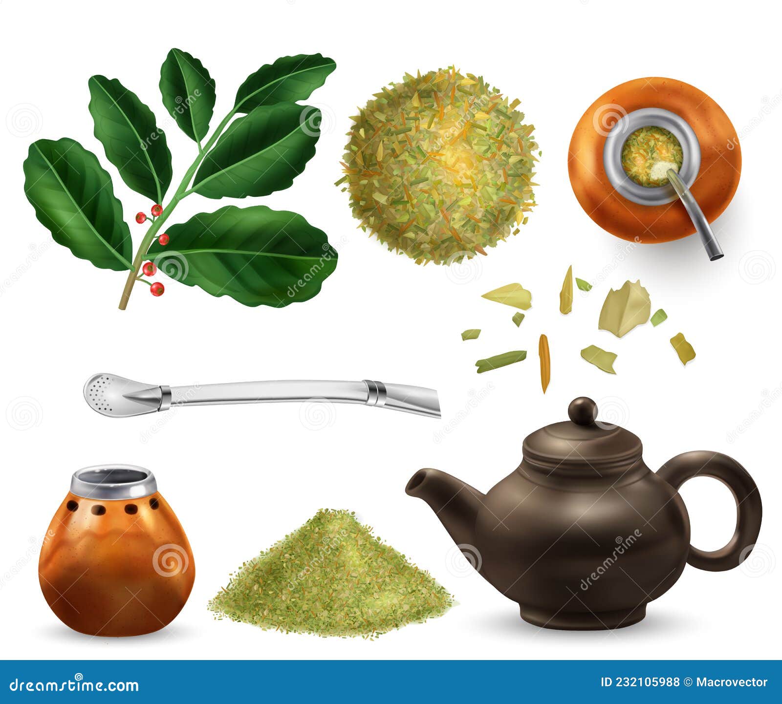 Mate Tea Set stock vector. Illustration of elements - 232105988