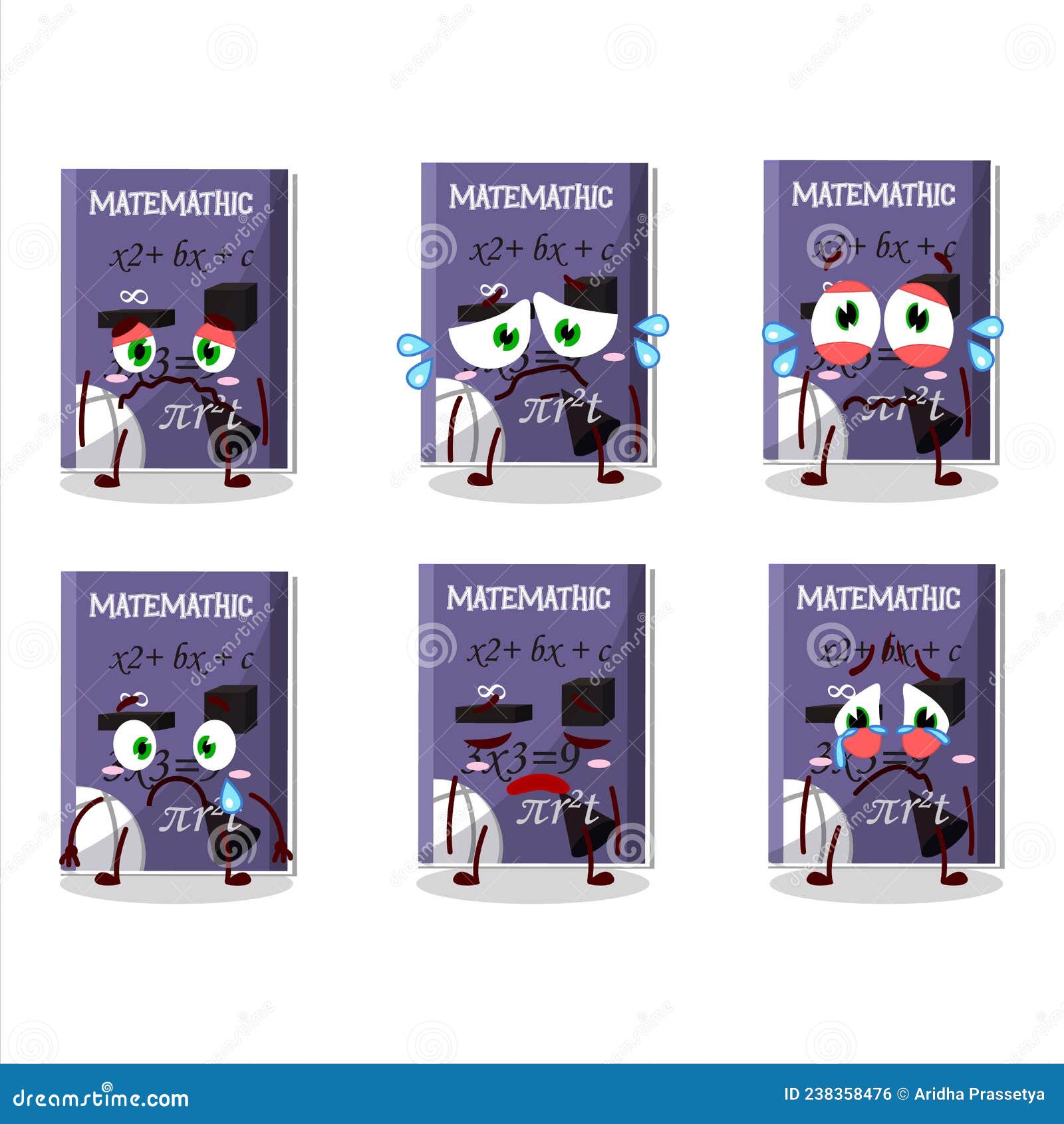Matemathic Book Cartoon Character with Sad Expression Stock Vector ...