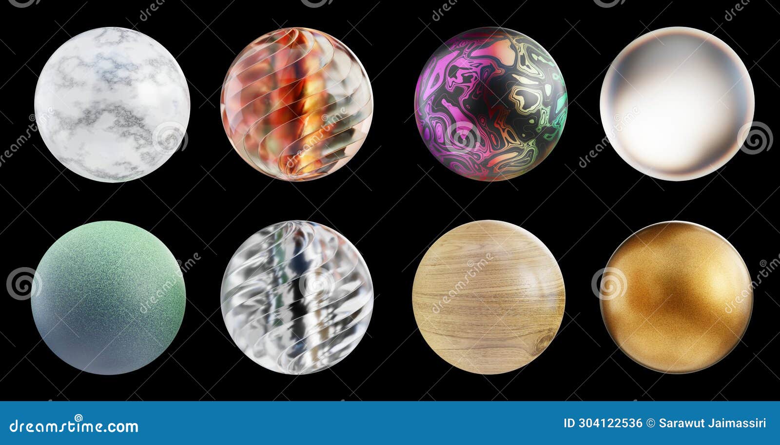 Material Balls Decoration Set Isolated on Black Background 3d Rendering ...