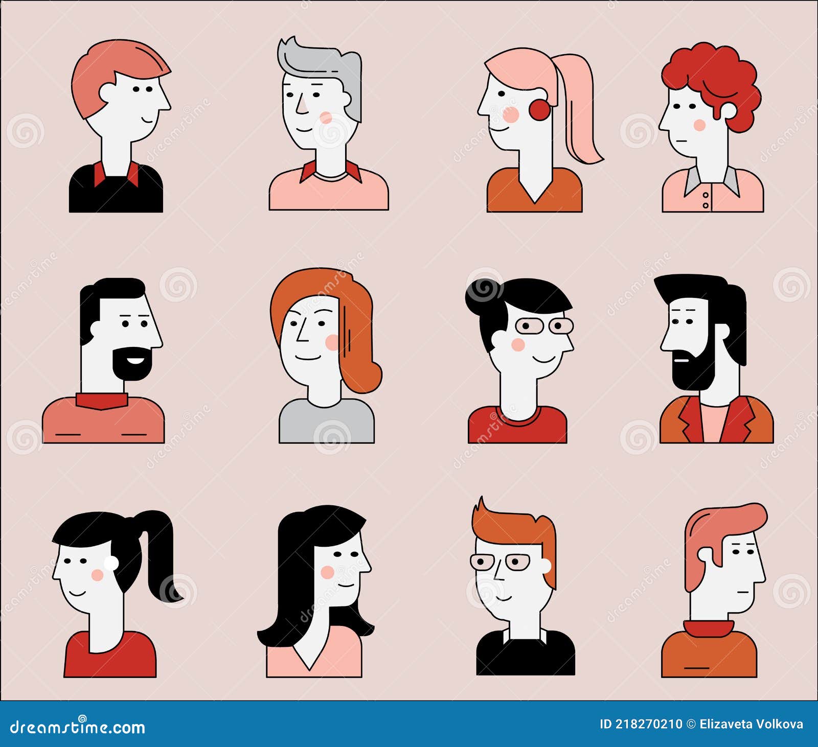 Material Cartoon Avatars, Vector Trendy Characters Collection Stock ...