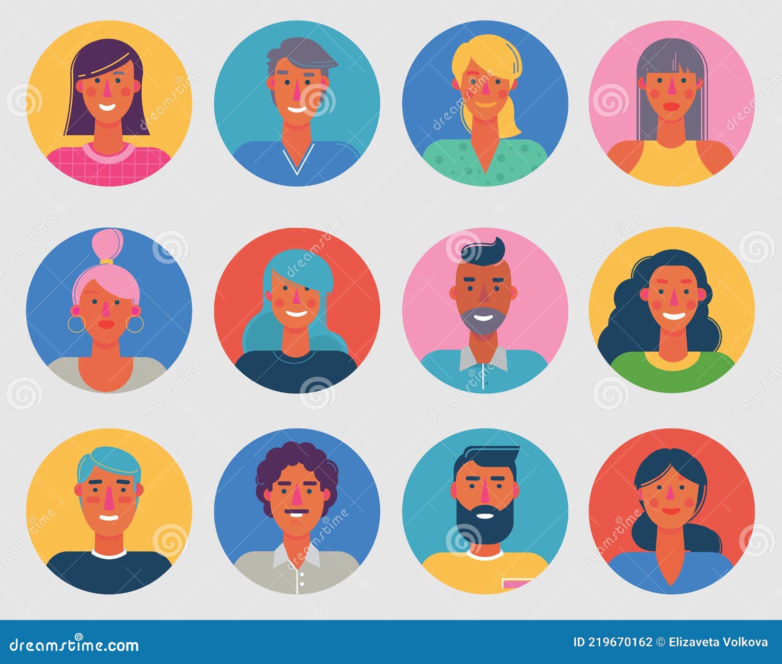 Material Cartoon Avatars, Vector Trendy Characters Collection Stock ...