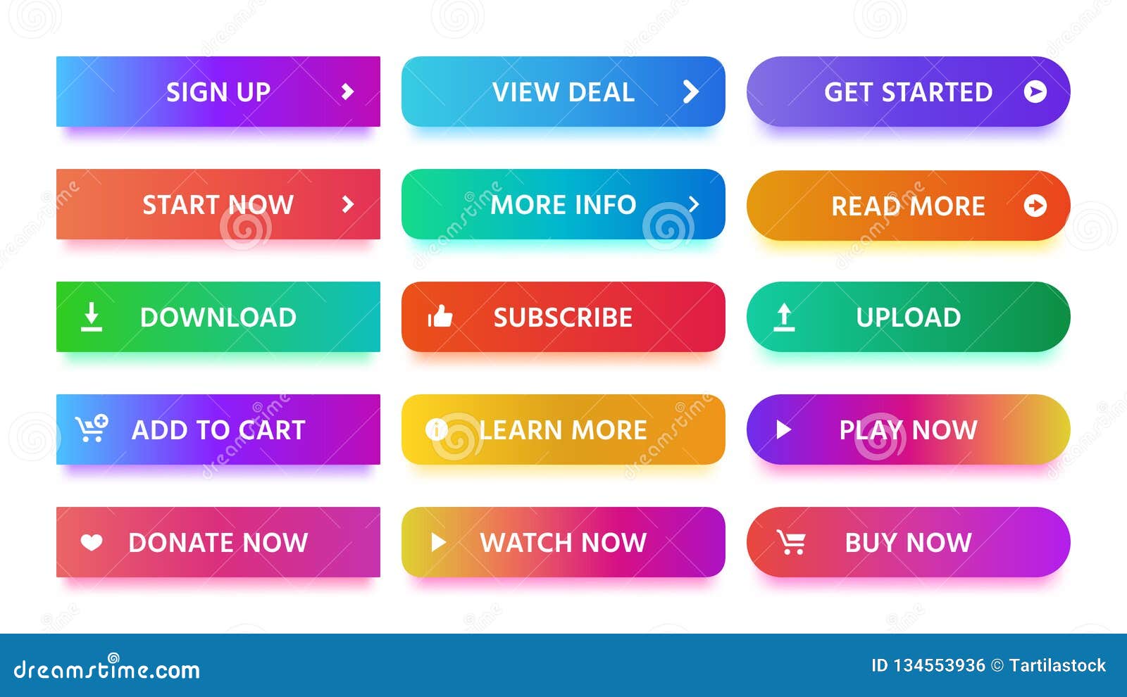 Material Design Button. Modern Colorful Gradients, Vivid Color Buttons ...