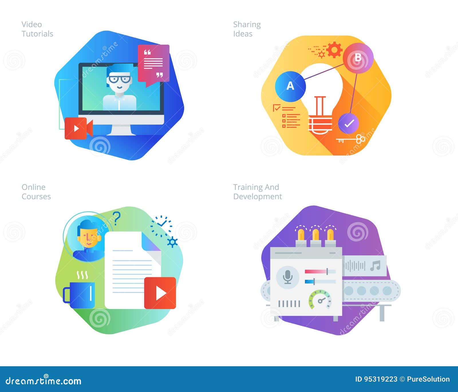 Material Design Icons Set for Education, Video Tutorials, Online ...