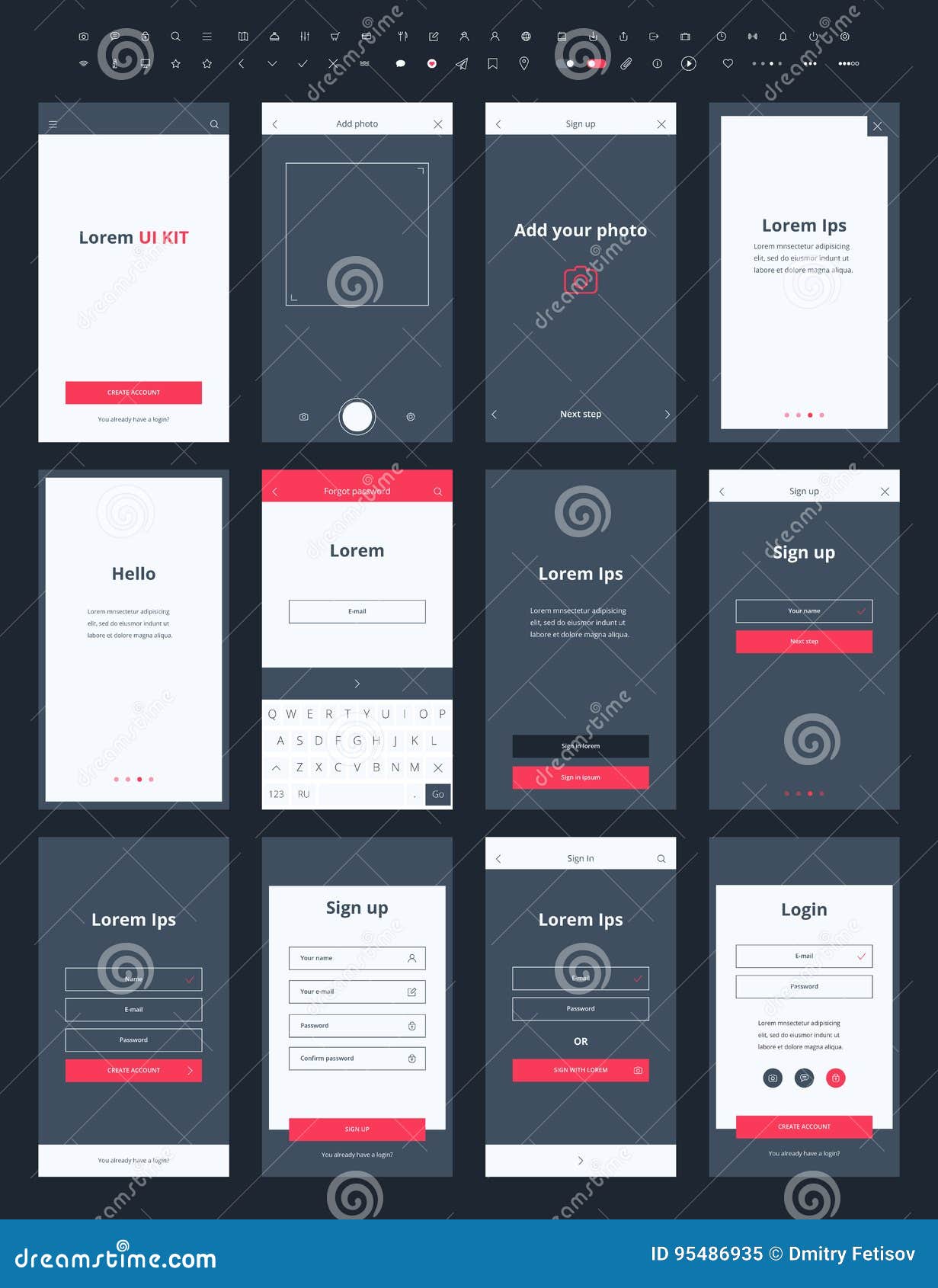 Material Design Mail App Kit for Mobile Stock Vector - Illustration of ...