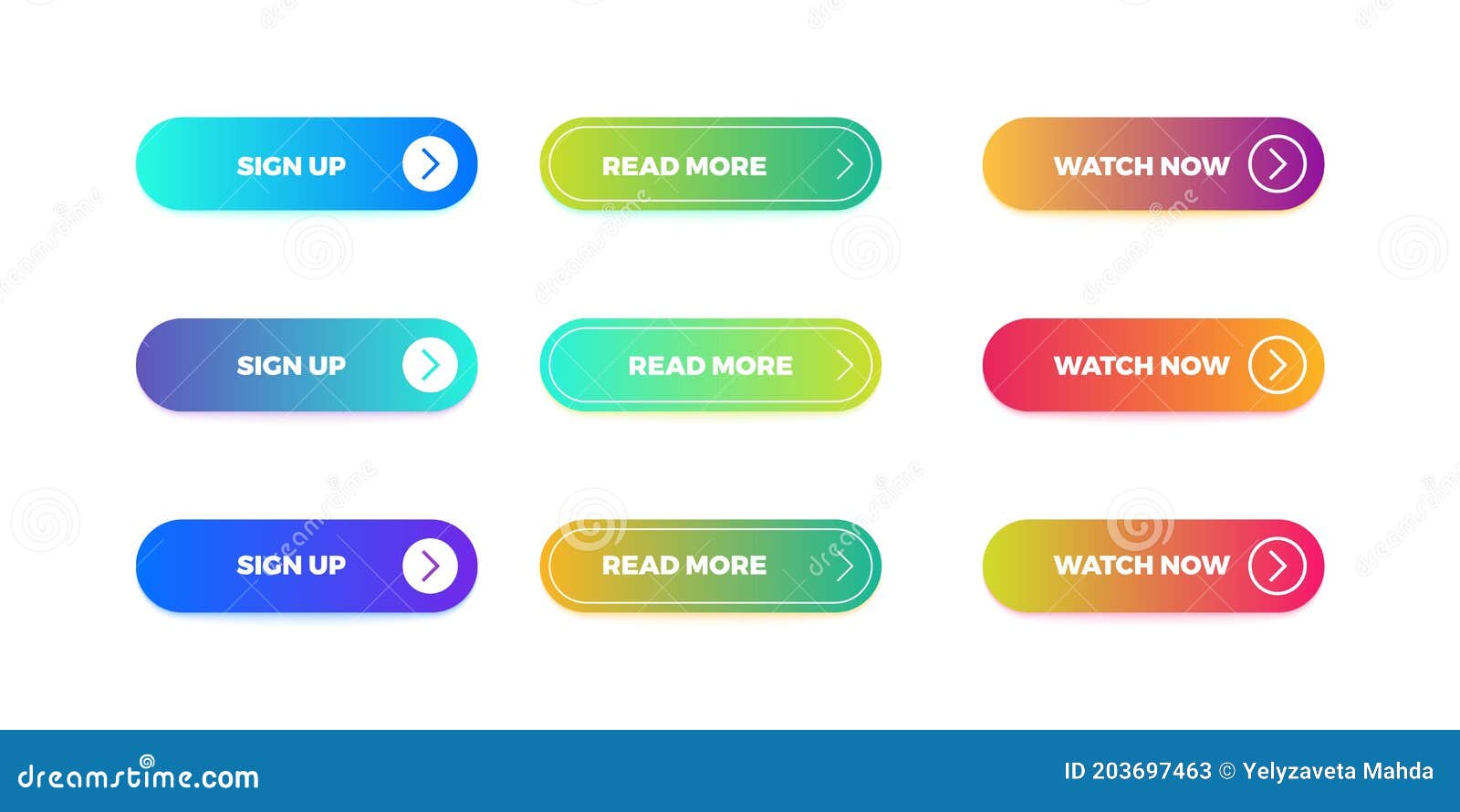 Gradient Flat Buttons. Abstract Vivid Color Button Icons. Web and Ui Application Actions ...