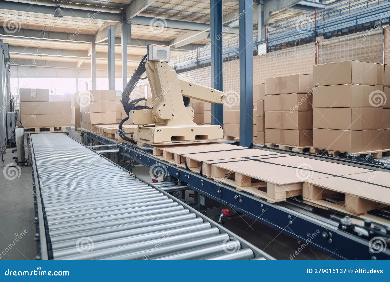 Material Handling and Palletizing Robot, Transporting Load of Boxes on ...