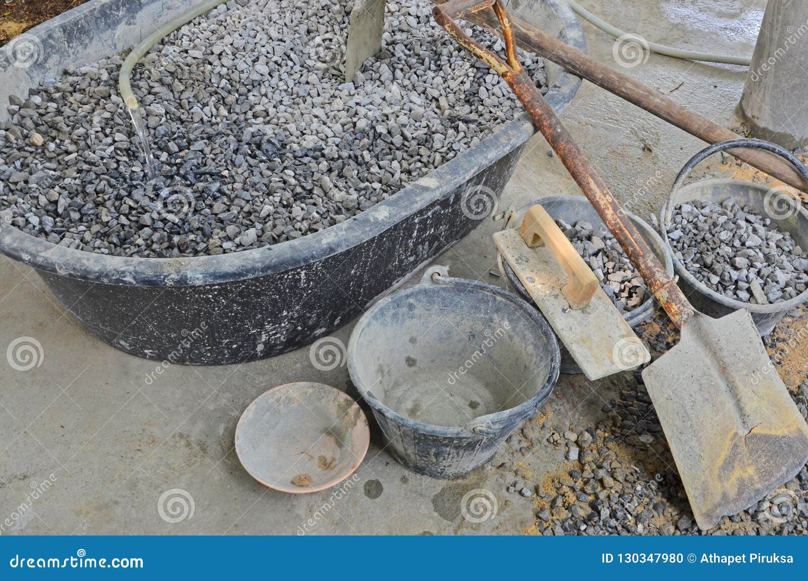 Material Mixers and Mason Tools for Concrete Construction Stock Photo ...