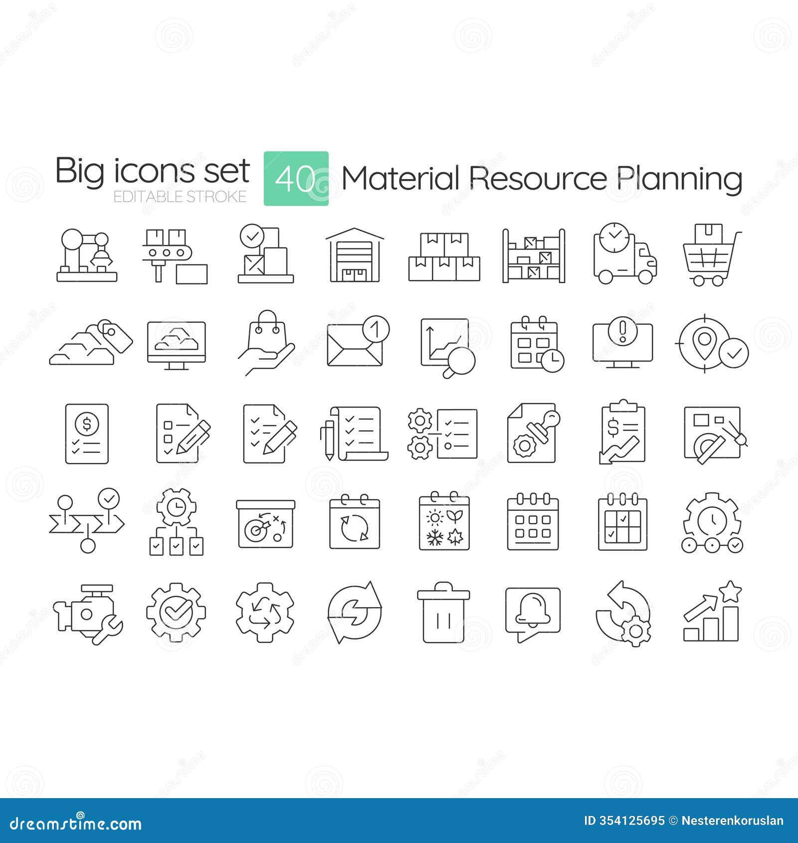 Material Resource Planning Linear Icons Set Stock Illustration ...