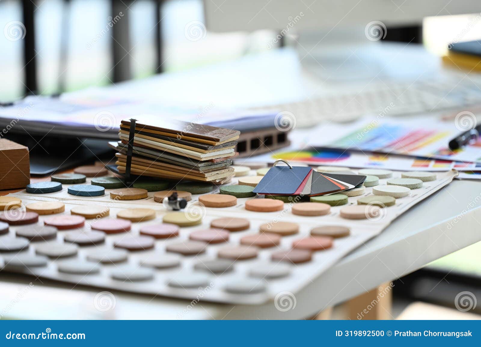 Material Sample and Color Swatches on Interior Designer Working Desk ...