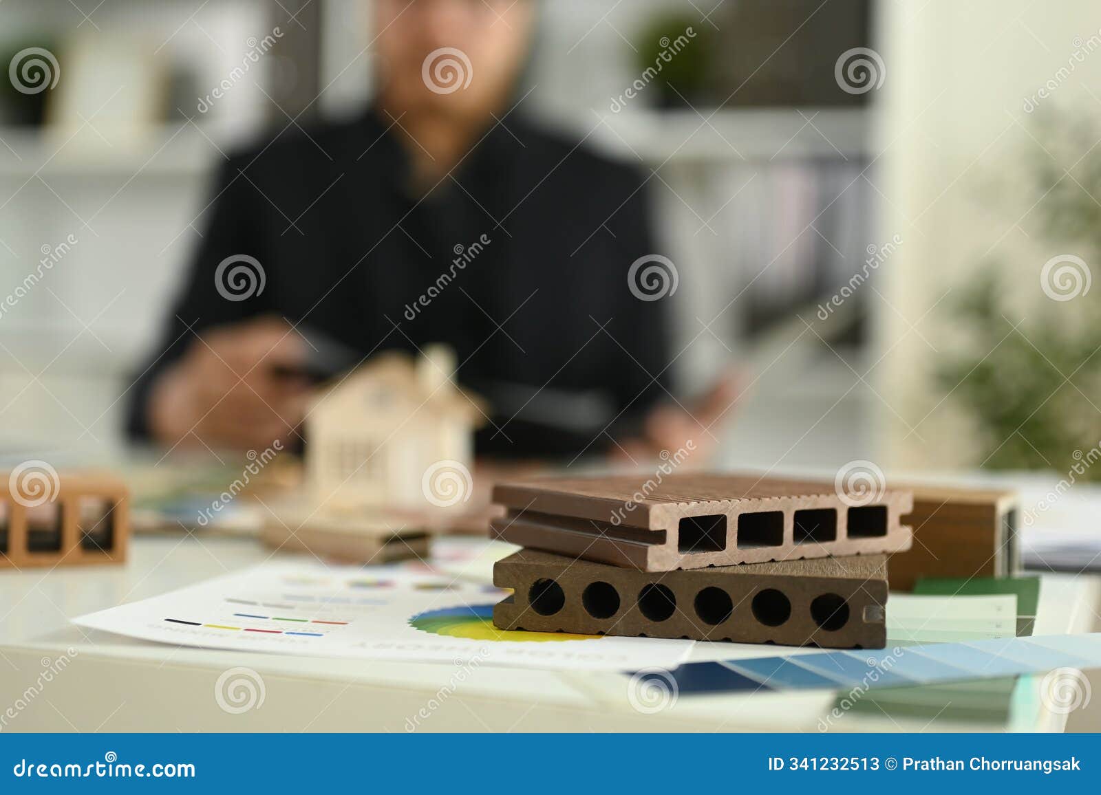 Material Sample and Color Swatches on Interior Designer Working Desk ...