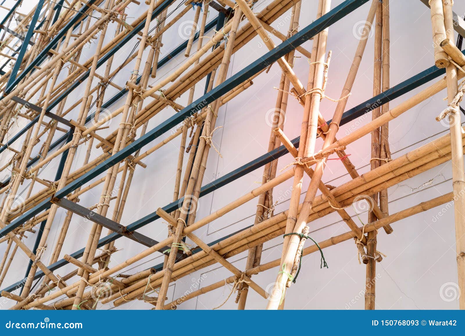 Scaffolding at Construction with Wooden Bamboo Fotografering för ...