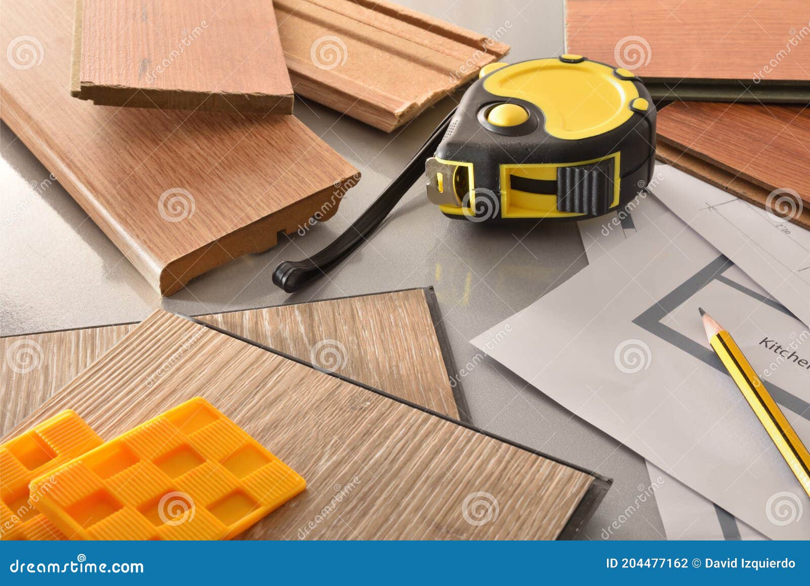 Materials and Tools Detail on Work Table of Installer Elevated Stock ...