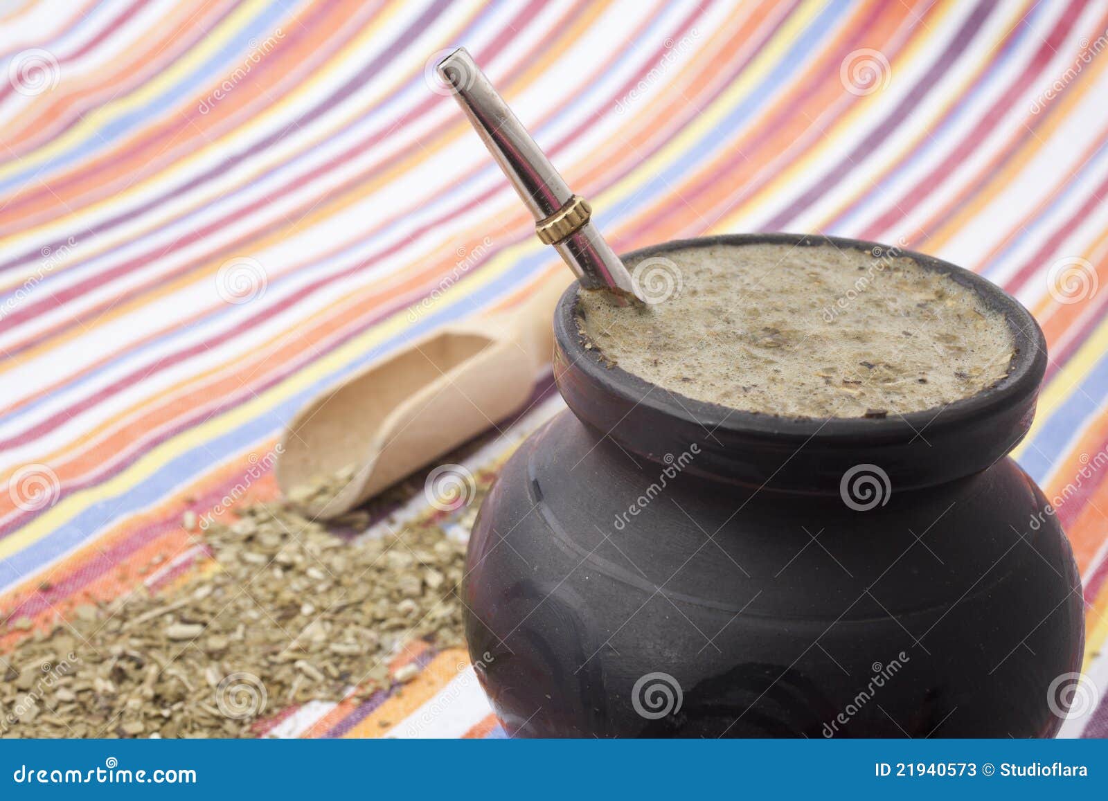 Matero with Yerba Mate on Colorful Stripes Stock Image - Image of ...