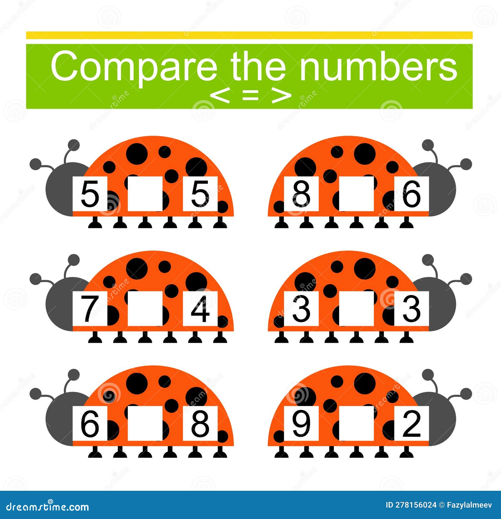 Math Activity for Kids. Compare the Numbers Stock Illustration ...