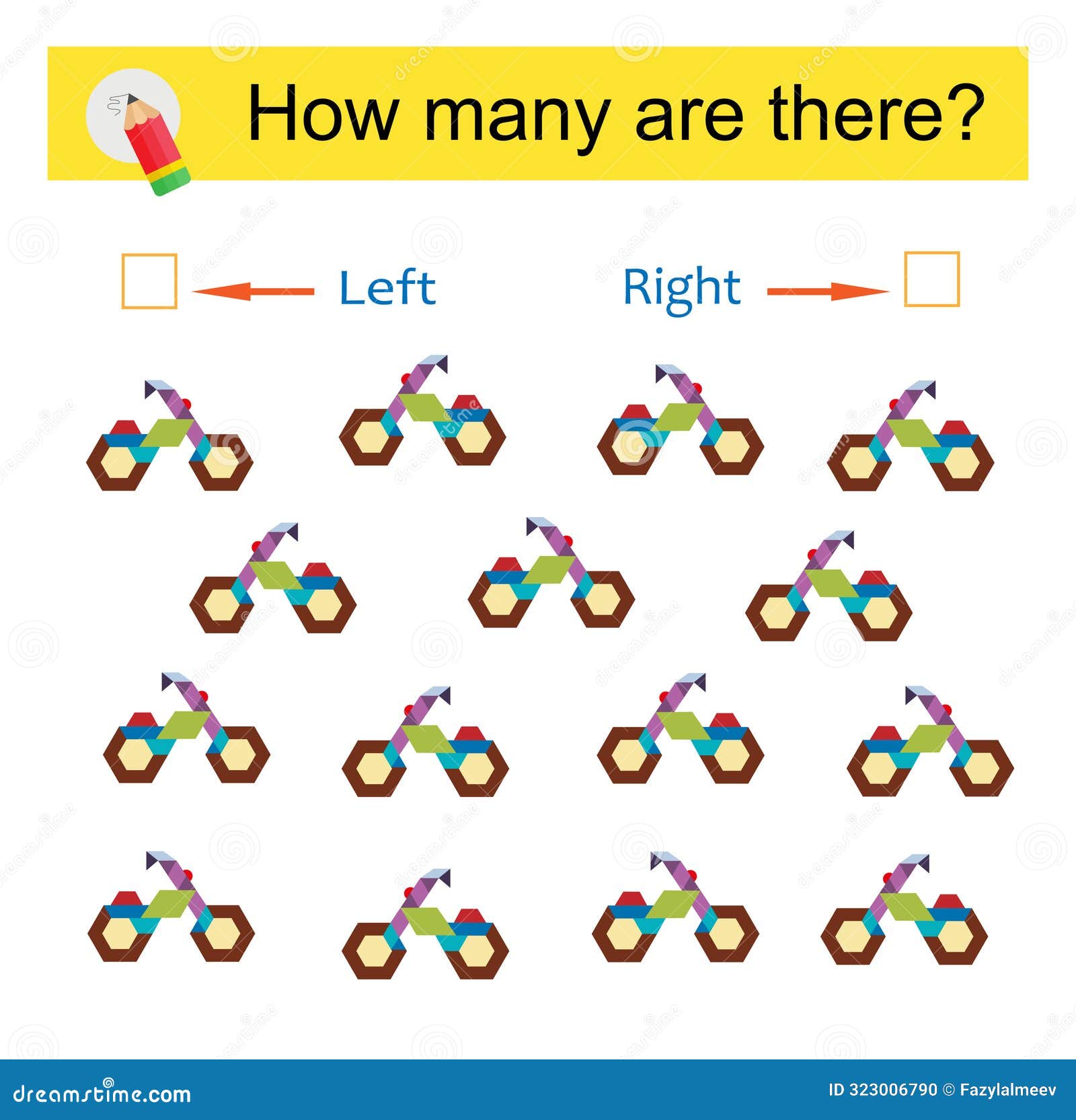 Math Activity for Kids. Developing Numeracy Skills. Cartoon Bicycle ...