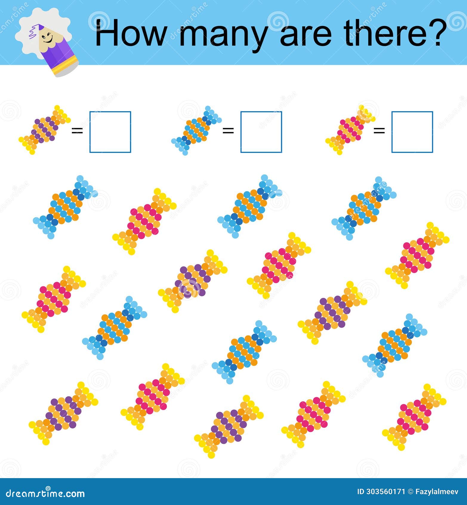 Math Activity for Children. Developing Numeracy Skills. Cartoon Candy ...