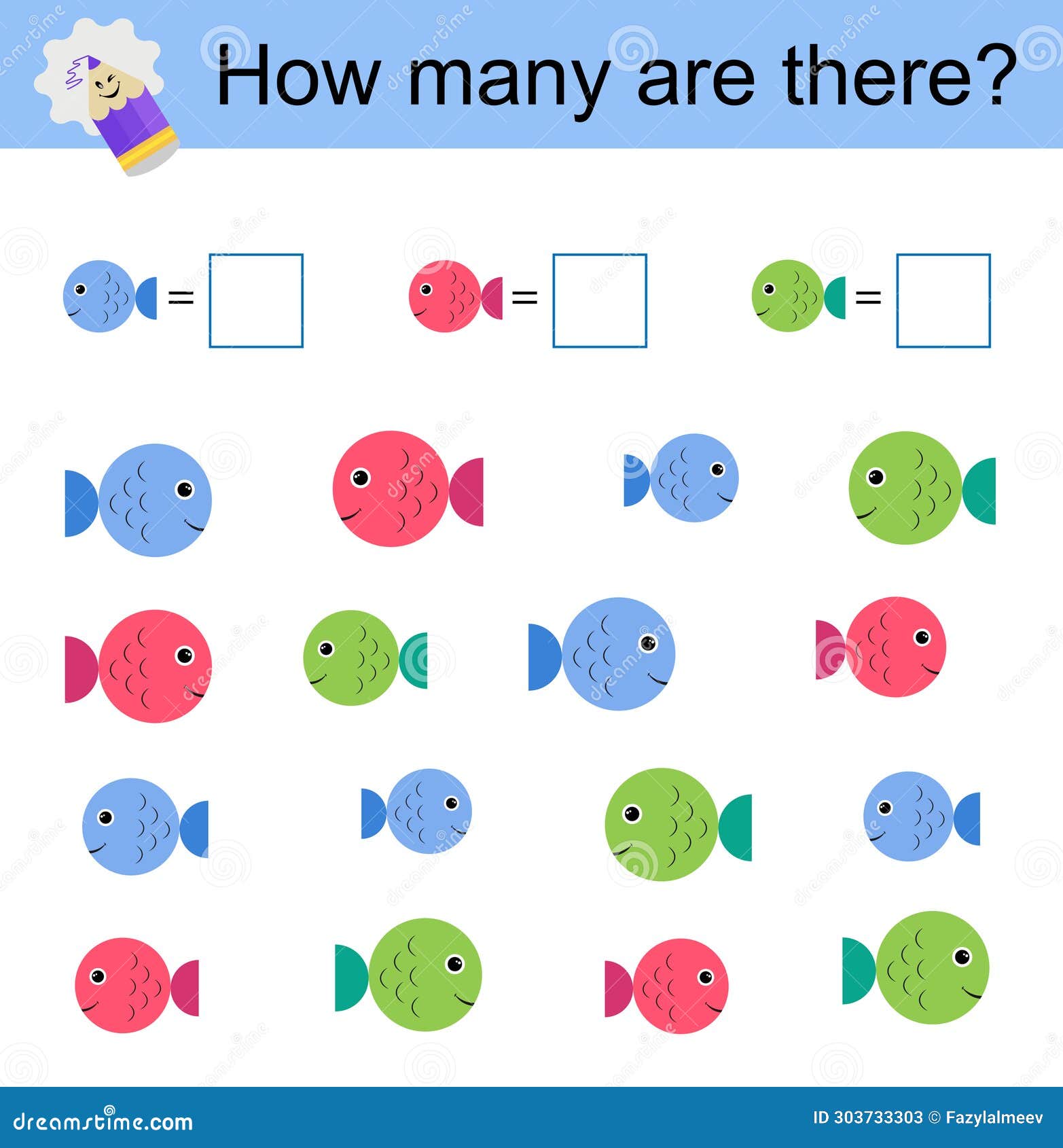 Math Activity for Children. Developing Numeracy Skills. Cartoon Fish ...
