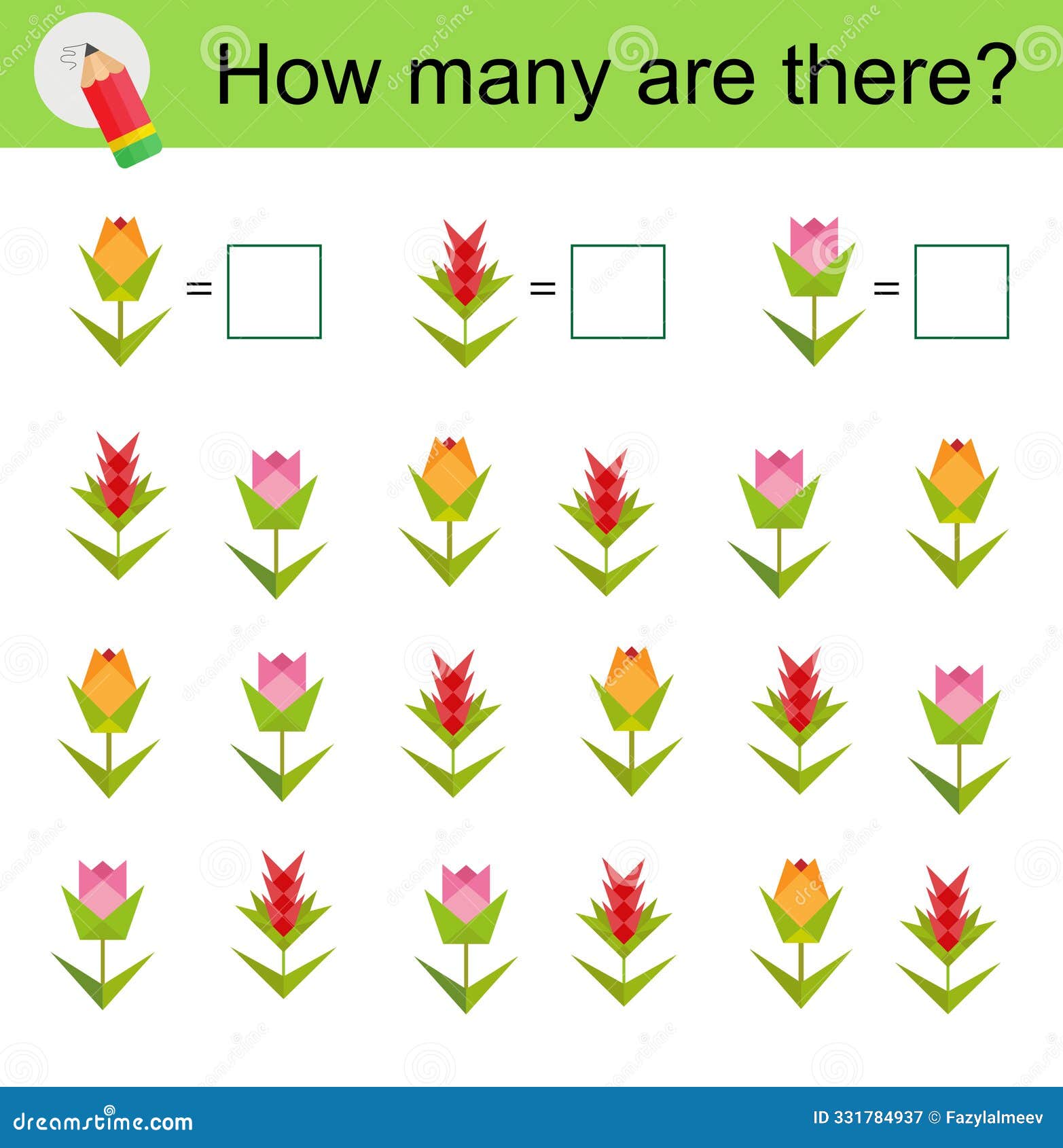 Math Activity For Kids. Developing Numeracy Skills. Cartoon Flowers ...