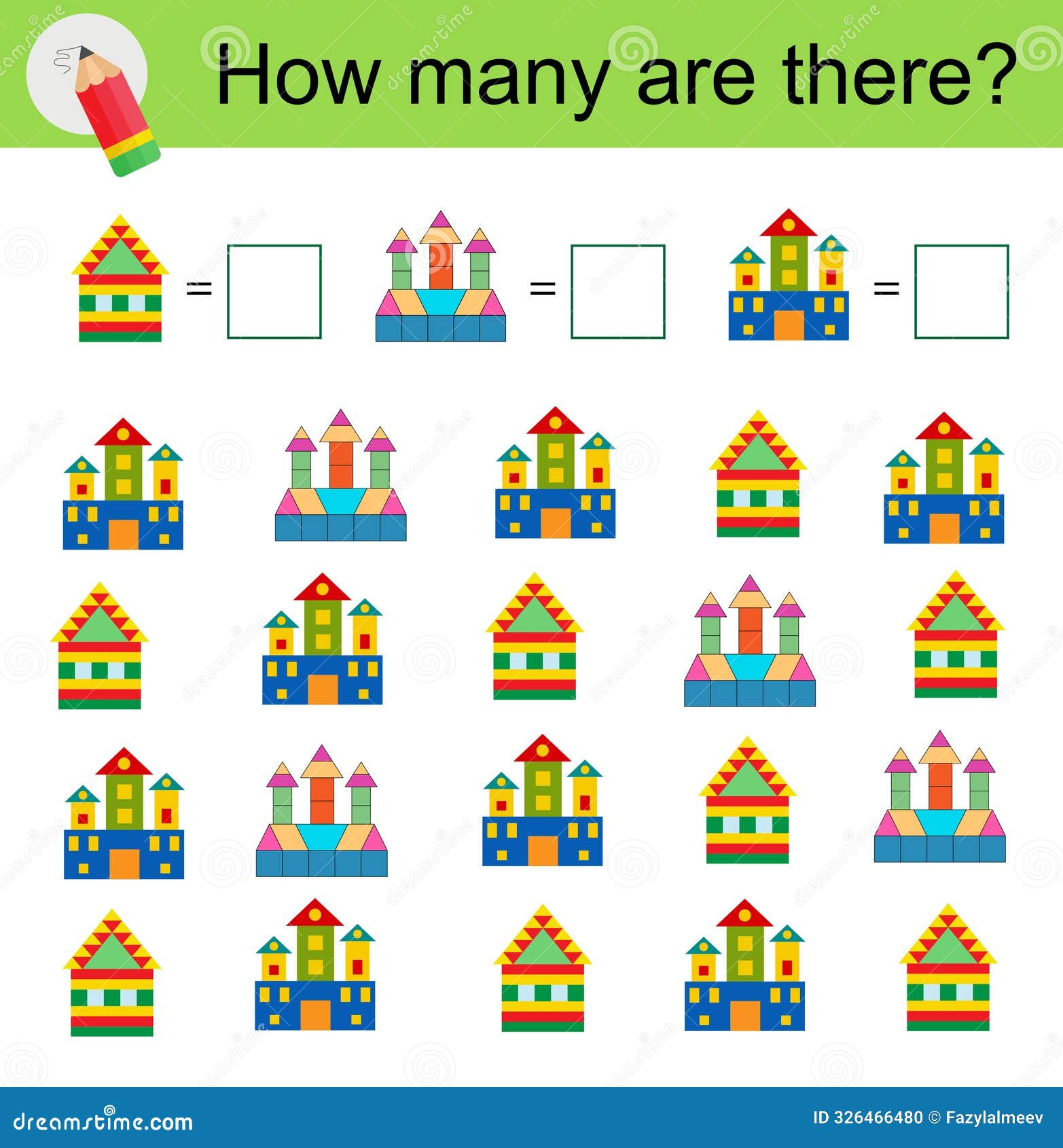 Math Activity for Kids. Cartoon Houses Stock Vector - Illustration of ...