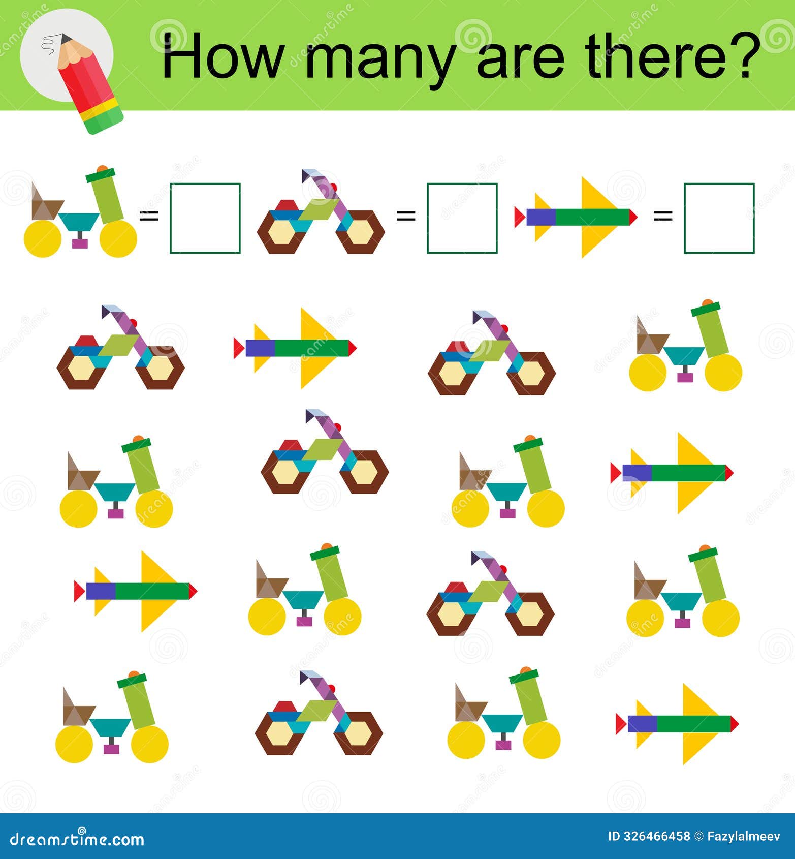 Math Activity for Kids. Cartoon Motorcycle, Bicycle, Airplane Stock ...