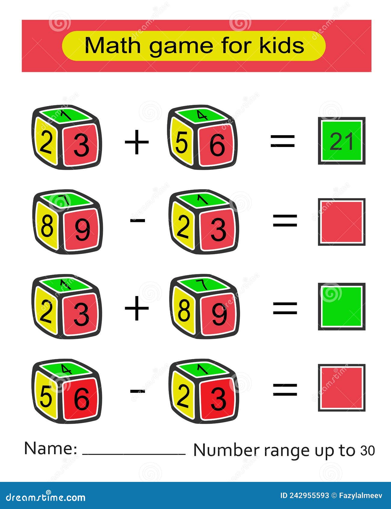 Math Game for Kids. Developing Numeracy Skills. Stock Vector ...