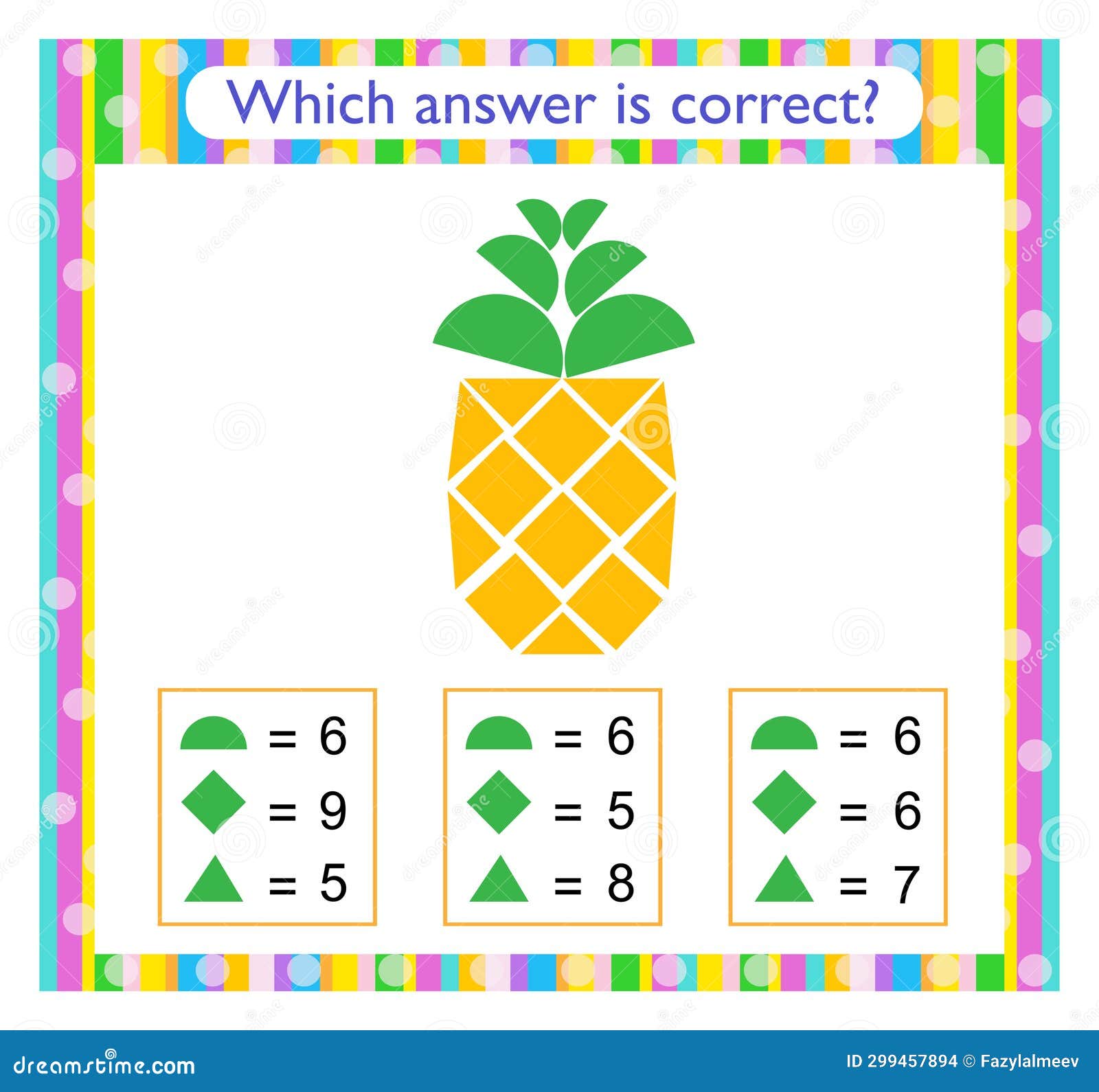 Math Activity for Kids. Find the Correct Answer. Cartoon Pineapple Stock Vector - Illustration ...