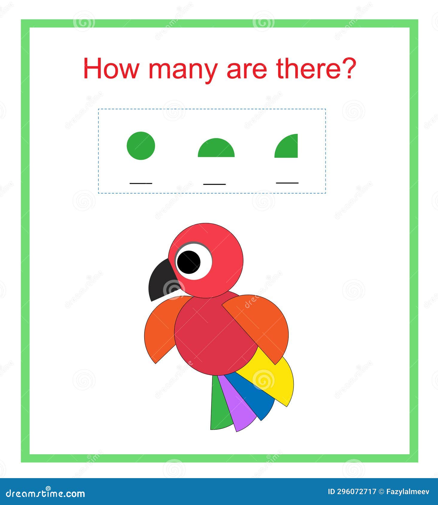 Math Activity for Kids. How Many Geometric Shapes? Cartoon Parrot Stock ...