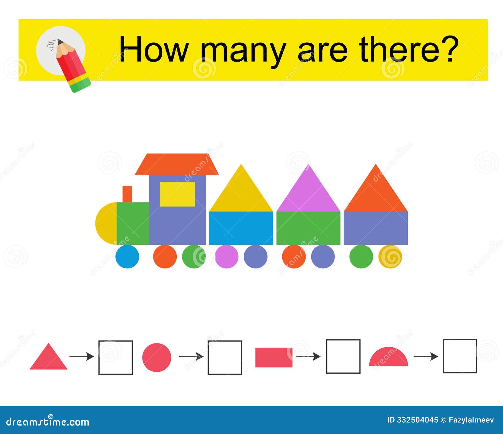Math Activity for Kids. How Many Geometric Shapes? Cartoon Train Stock ...