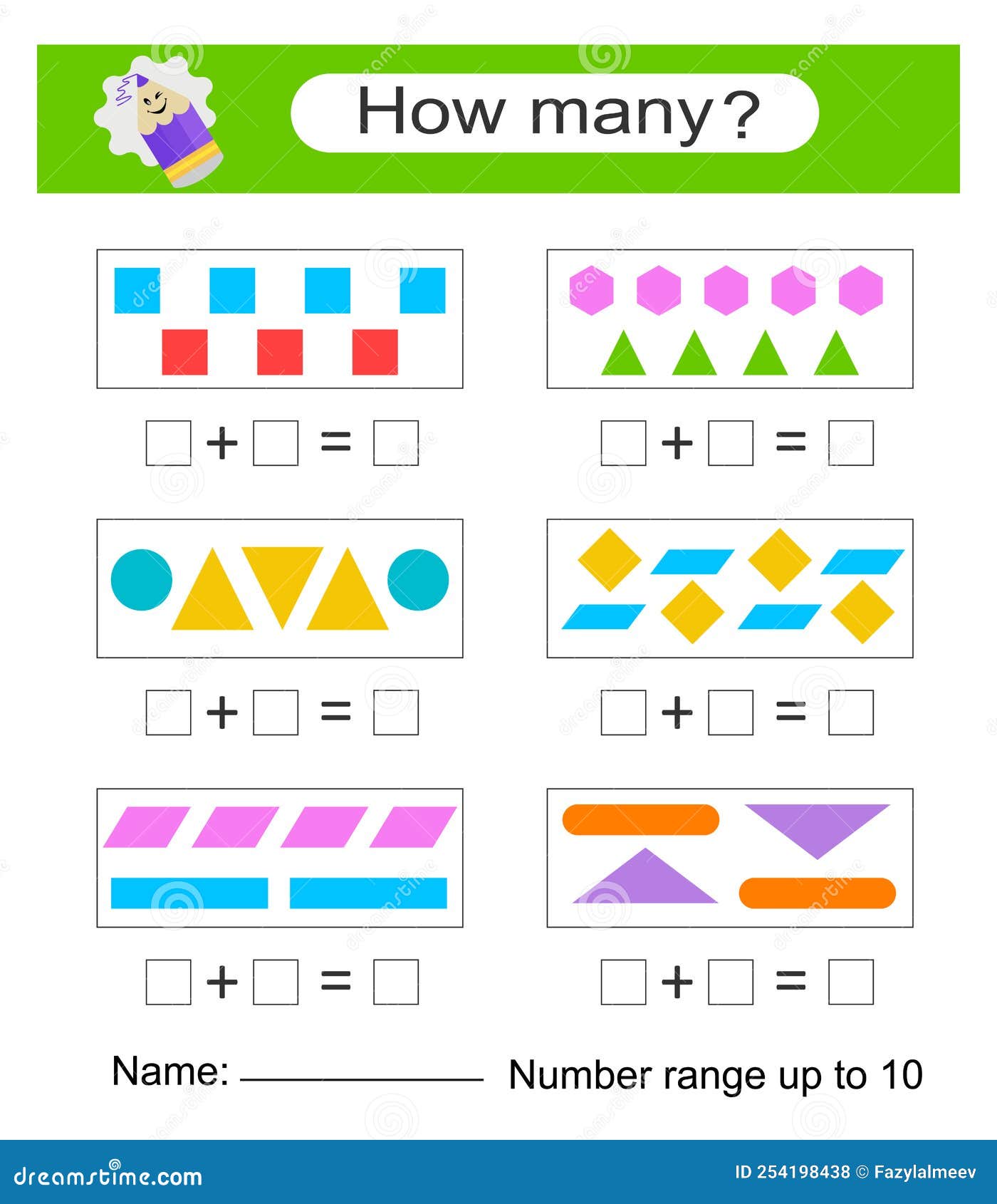 Math Activity. Number Range Up To 10. Developing Numeracy Skills. Stock ...