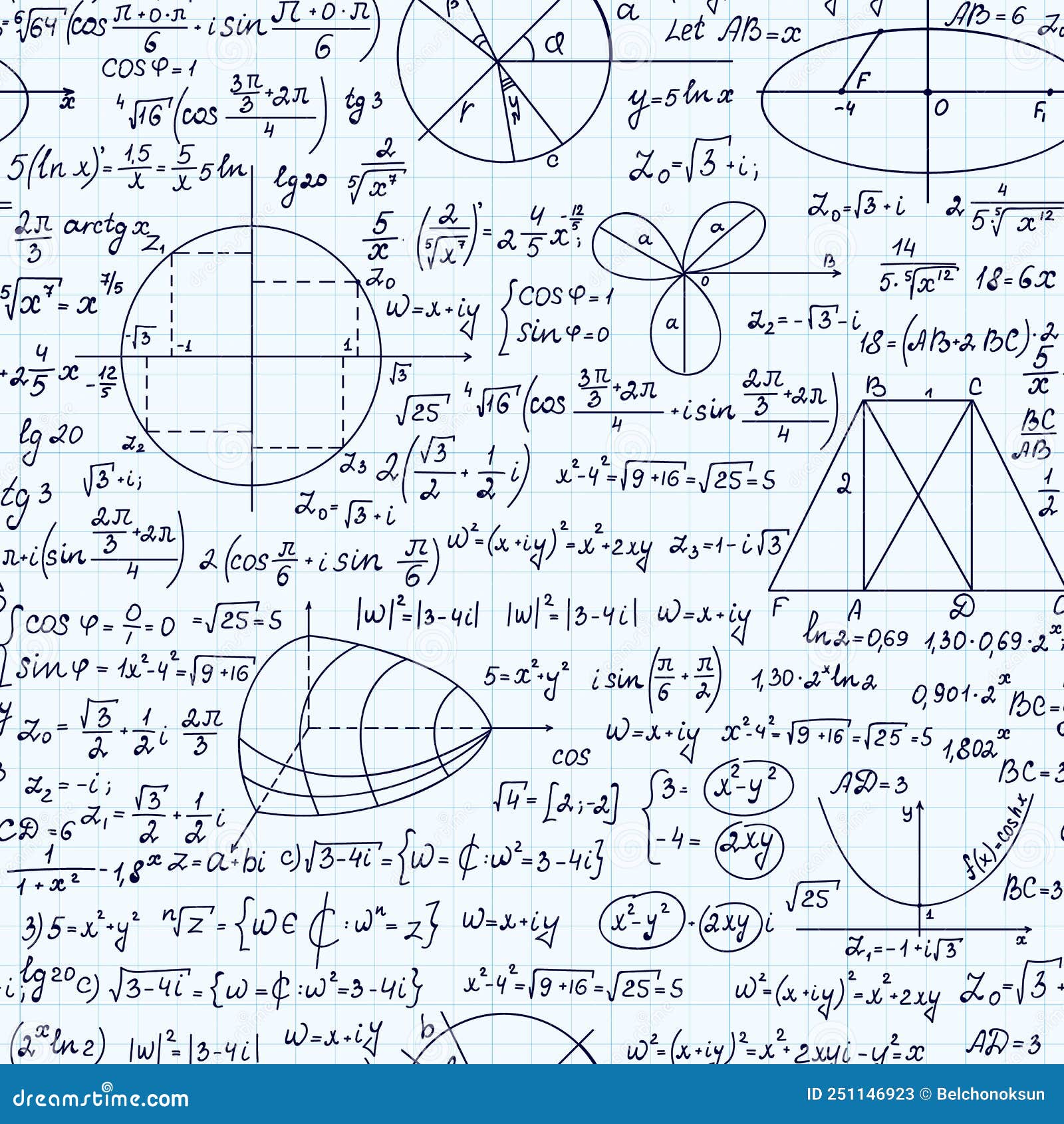 Math `back To School` Vector Seamless Texture with Handwritten Formulas ...