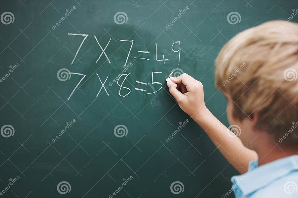 Math, Boy and Writing on Chalkboard in Classroom with Problem Solving ...