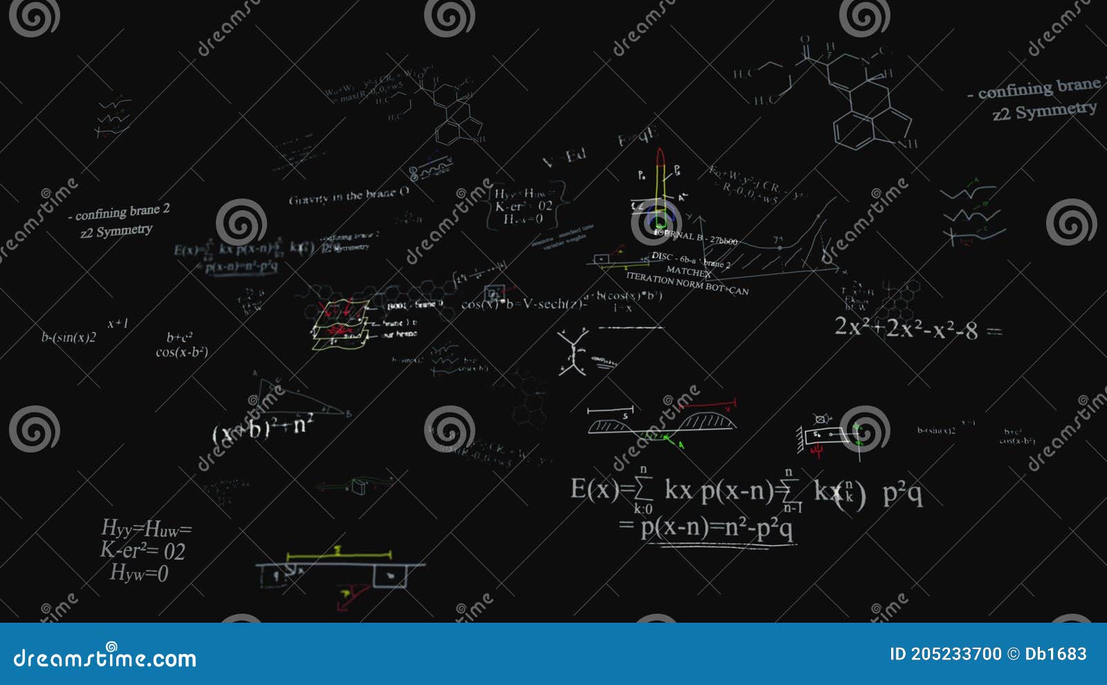 Math, Chemical Formulas and Equations on Black Background Animation ...