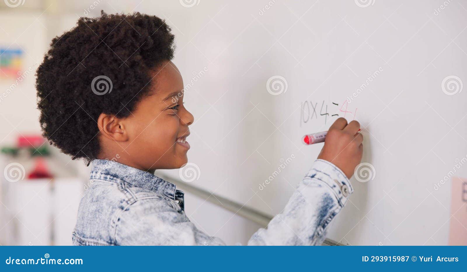 Math Class, Happy Child at Board for Education, Learning and Problem ...