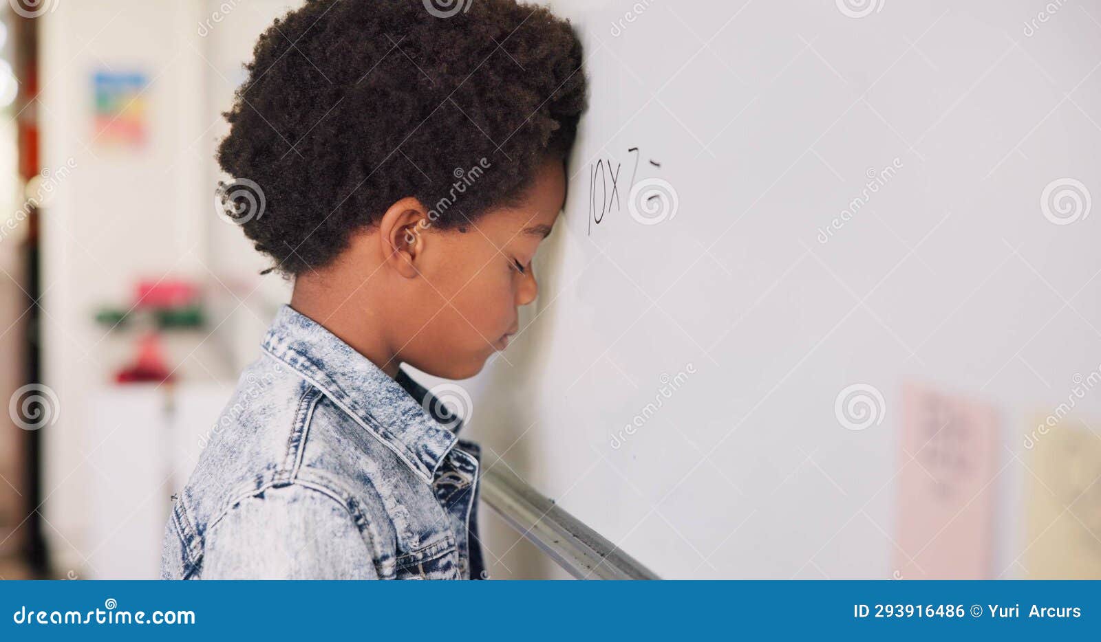 Math Class, Sad Child at Board for Education, Learning and Problem ...