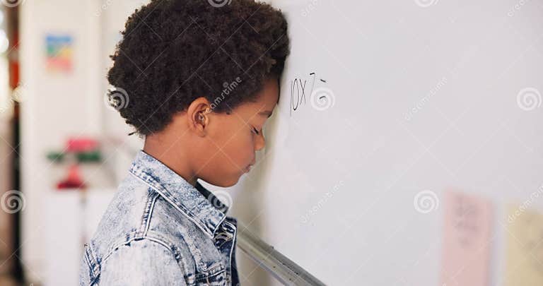 Math Class, Sad Child at Board for Education, Learning and Problem ...