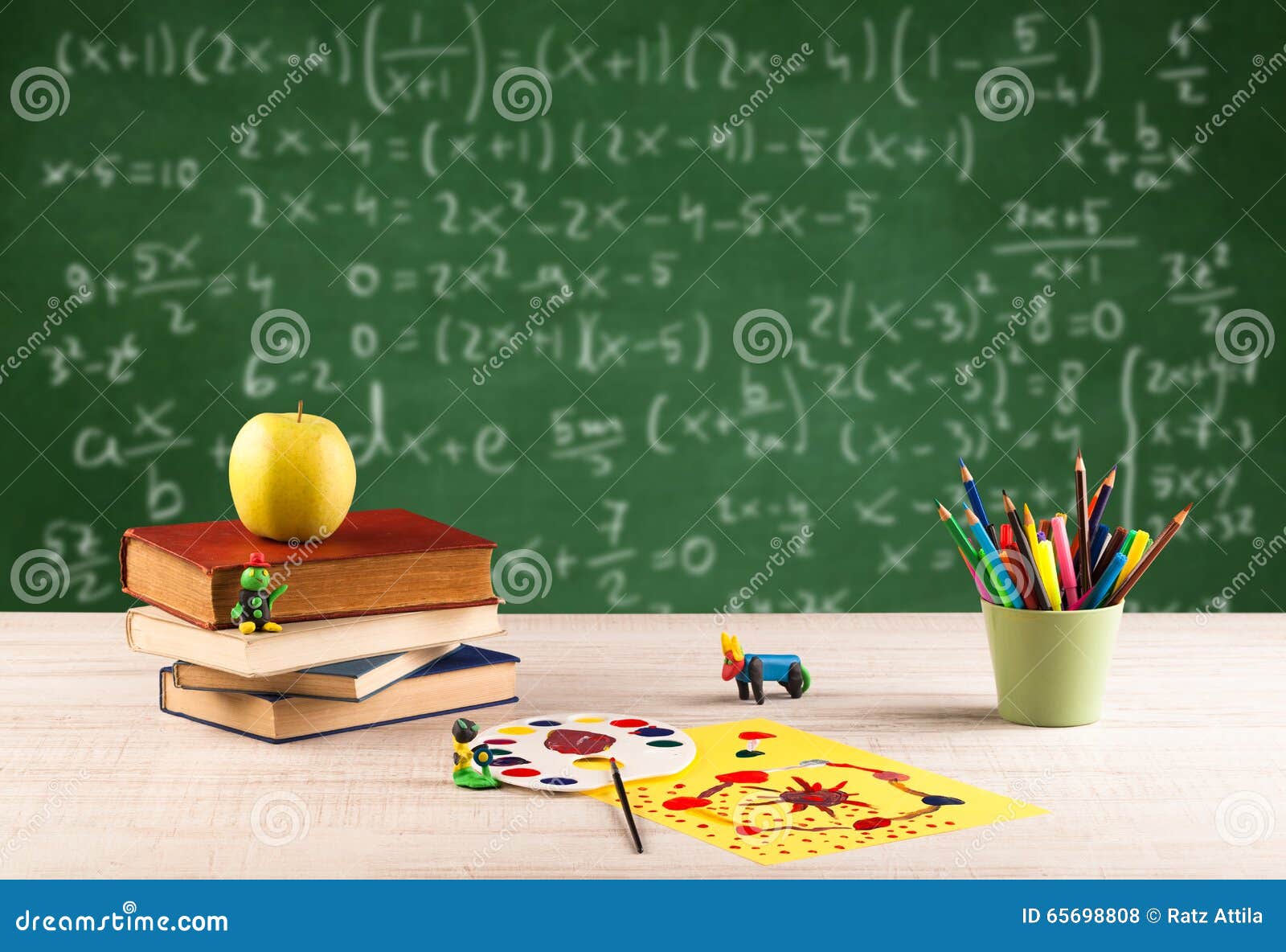 Math Class from Student School Desk Stock Photo - Image of chalk ...