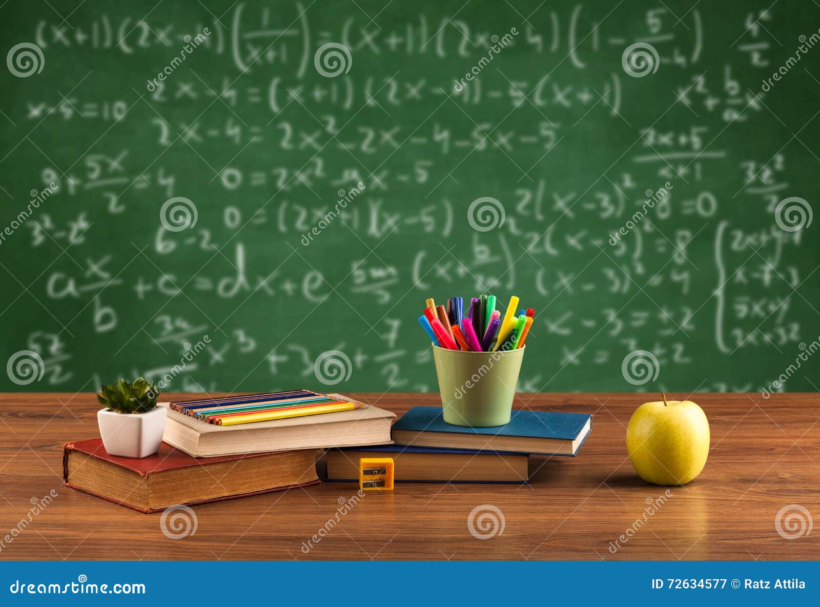 Math Class from Student School Desk Stock Image - Image of fruit ...