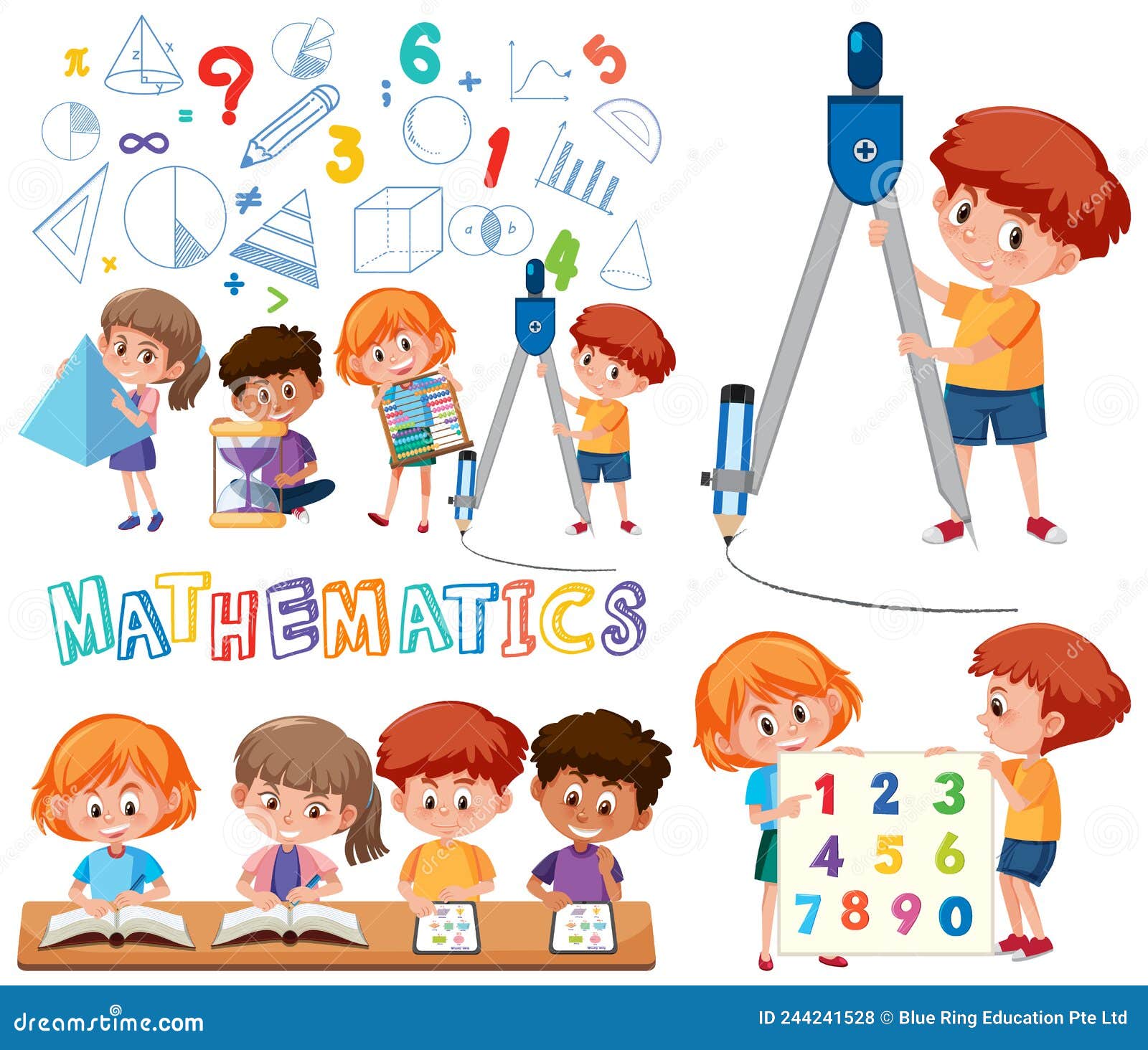 Math Classroom Objects with Supplies and Students Stock Vector ...