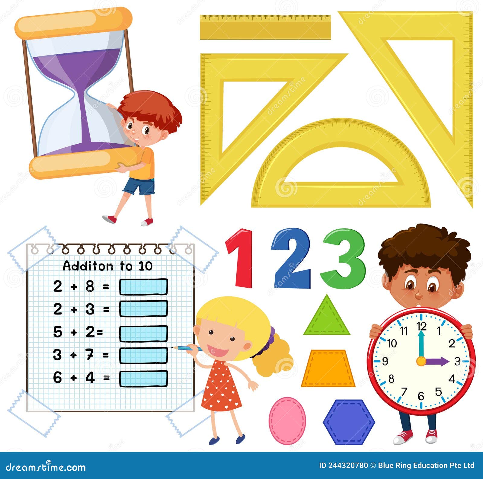 Math Classroom Objects with Supplies and Students Stock Vector ...
