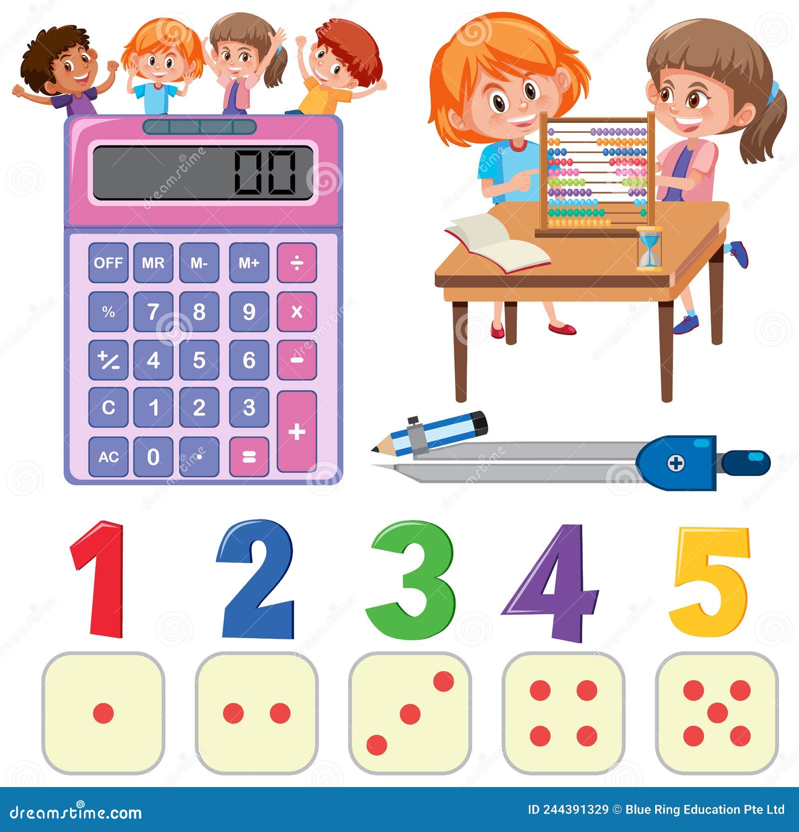 Math Classroom Objects with Supplies and Students Stock Vector ...